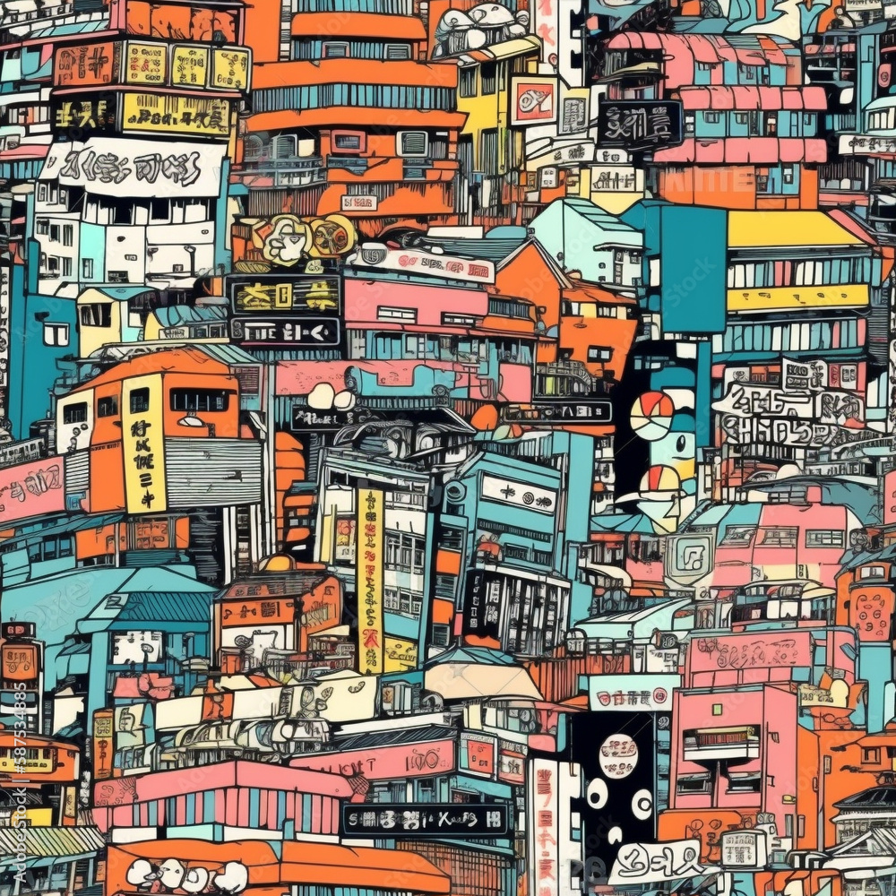 seamless pattern pop art of japan city unique blend of tradition and ...