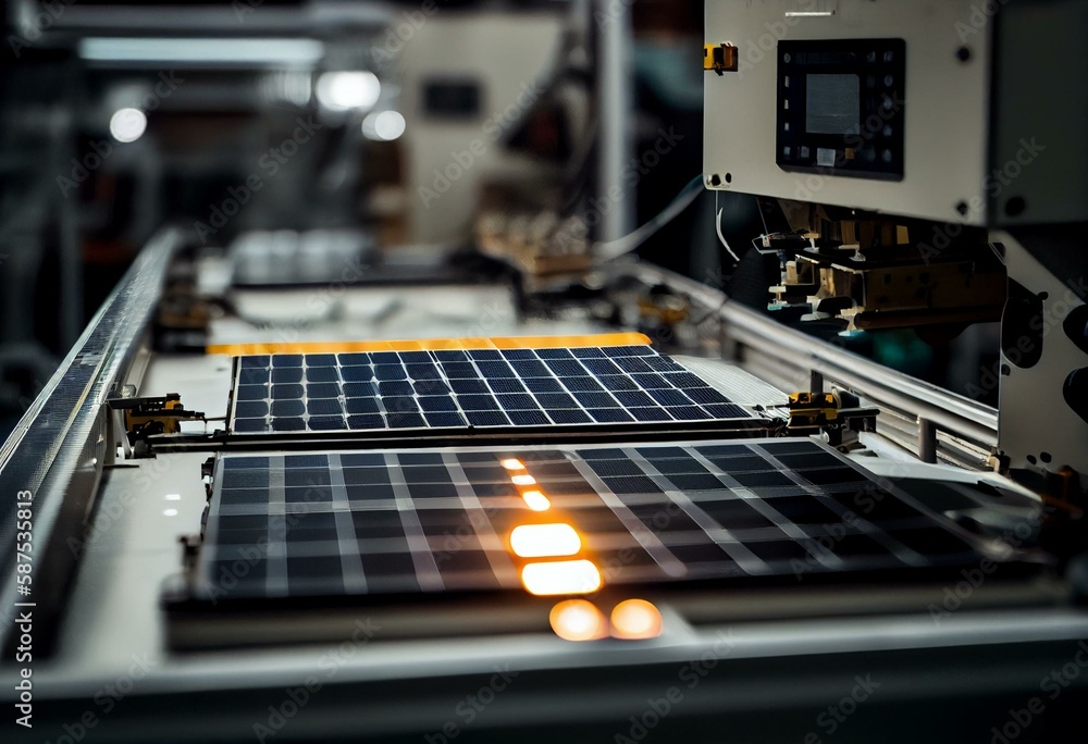 Solar Panel Production Line at Modern Bright Factory. Solar Panels are ...