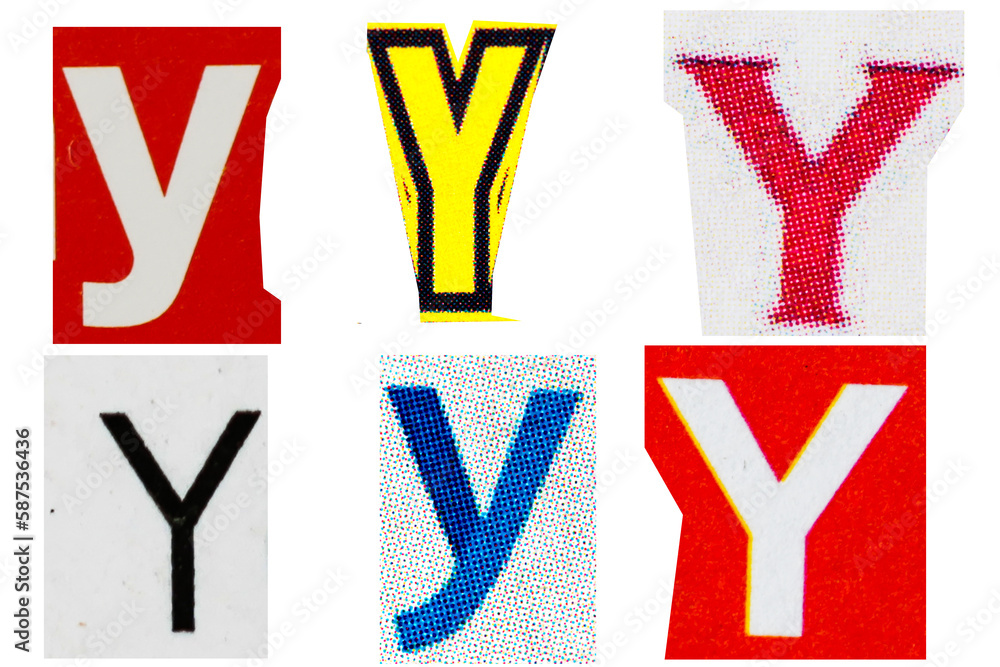 Letter y magazine cut out font, ransom letter, isolated collage ...