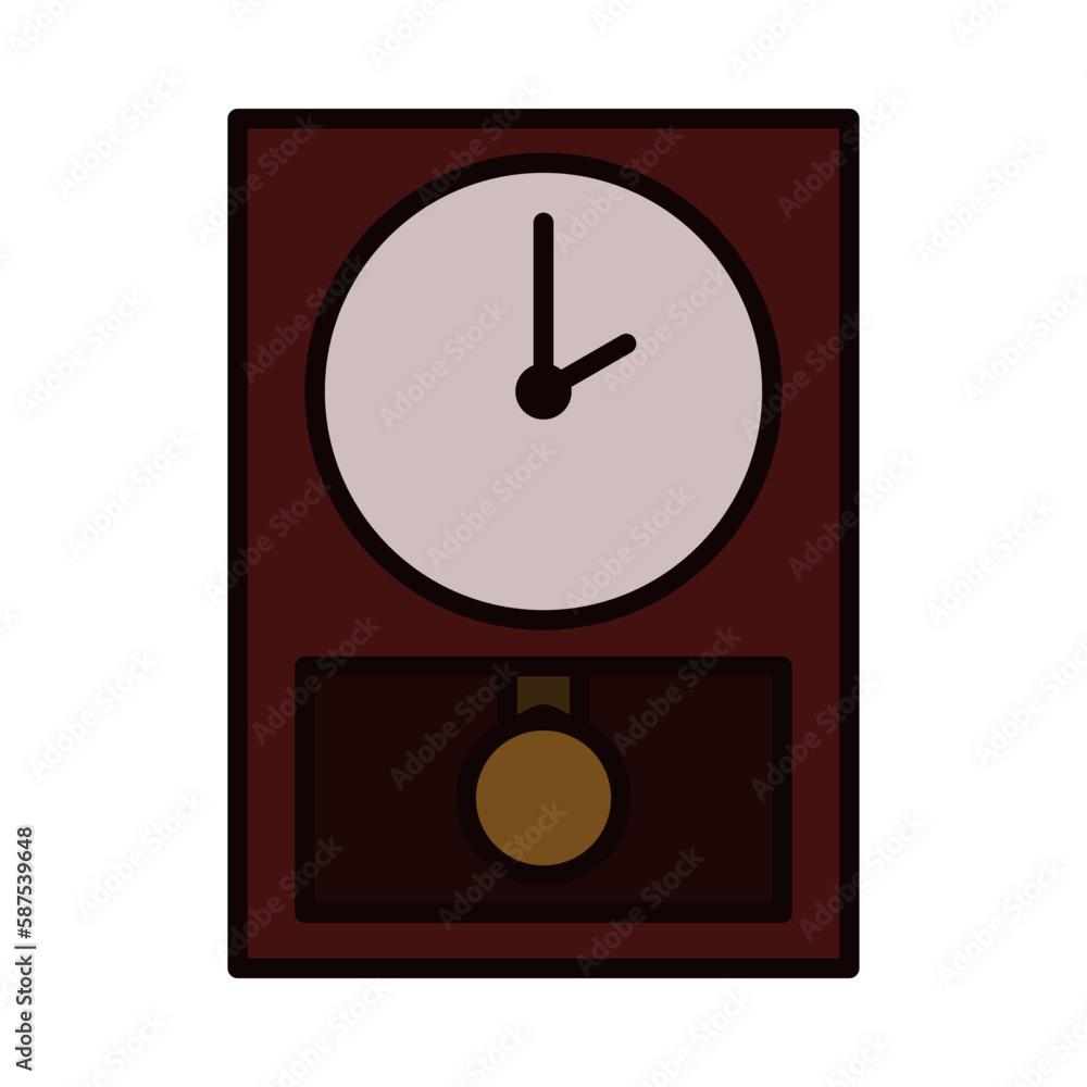 antique wall clock in filled outline style. showing two o' clock ...