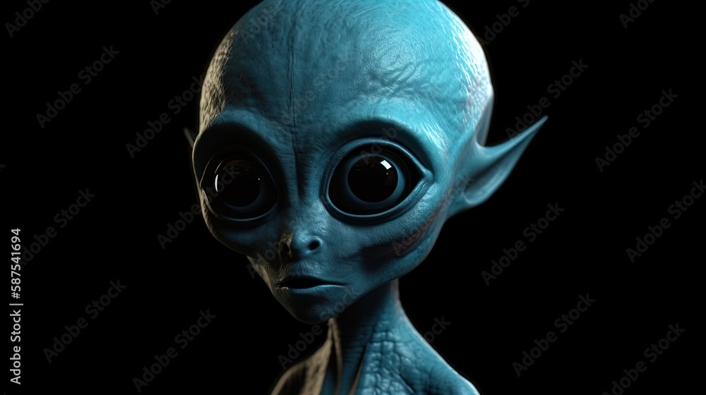 Light Blue Grey Alien with Big Head and Black Alien Eyes in 8K created ...
