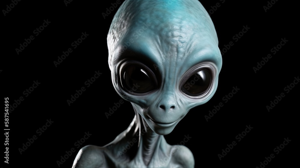 Light Blue Grey Alien with Big Head and Black Alien Eyes in 8K created ...