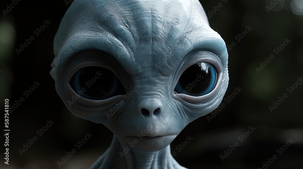 Light Blue Grey Alien with Big Head and Black Alien Eyes in 8K created ...
