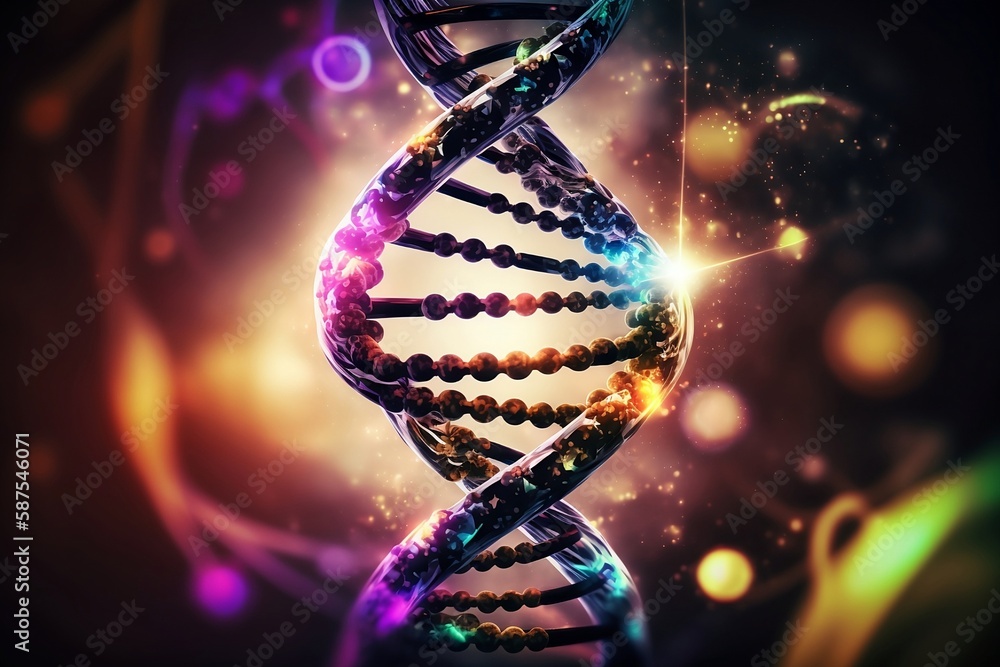 DNA symbol seen under the microscope, Generative AI, genetics, heredity ...