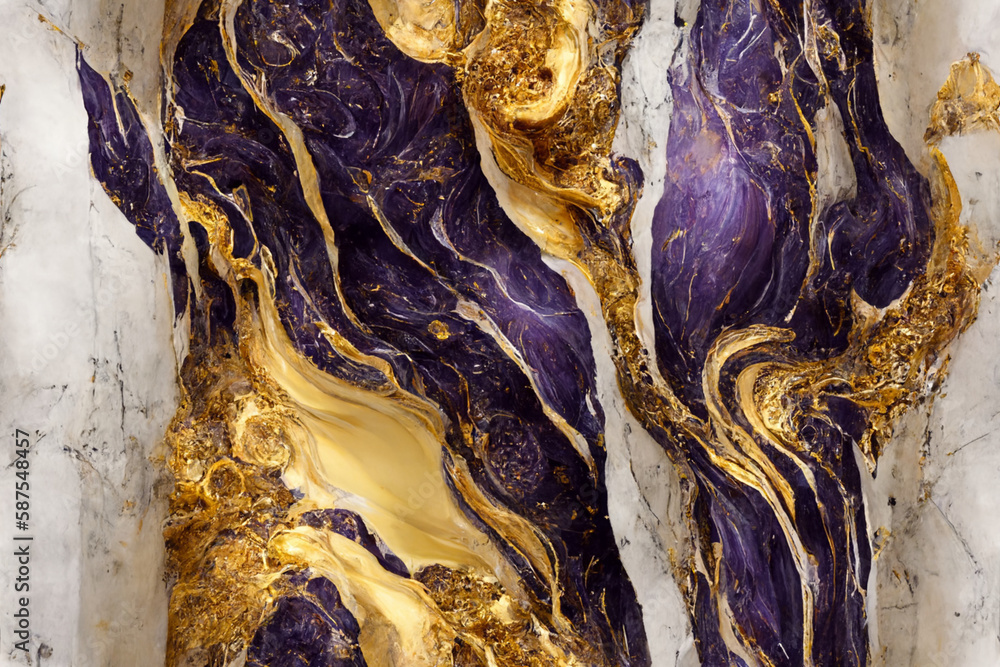 Seamless natural purple and gold dripping melted marble pattern ...