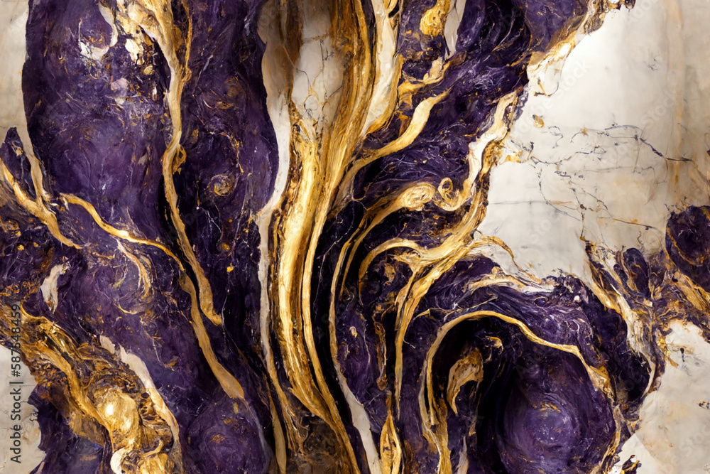 Seamless natural purple and gold dripping melted marble pattern ...