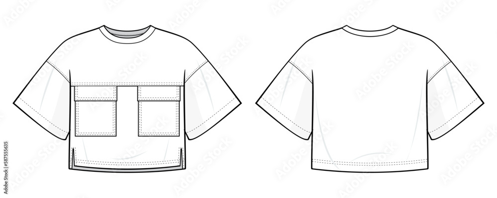 illustration of Oversized Cropped Short Sleeve T-Shirt fashion flat ...