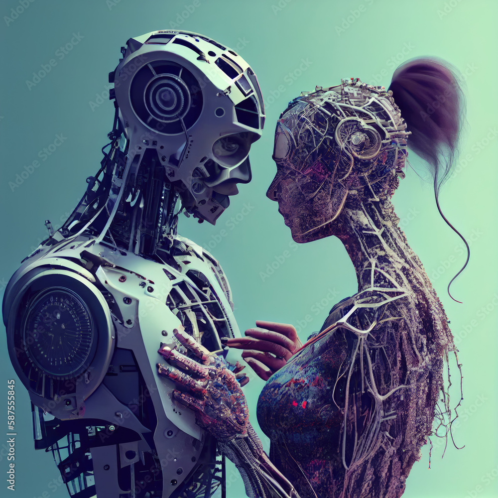 two people, one with an artificial head and the other holding a robot's ...
