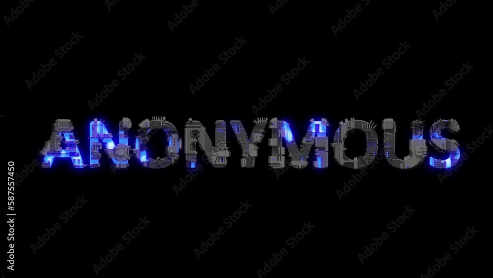 scrap metal cyberpunk text ANONYMOUS with electrical light and animated ...