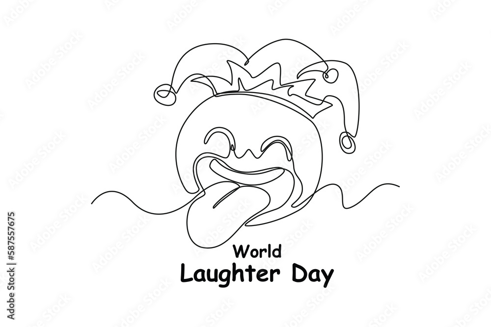 Continuous one-line drawing laughing clown emoji sticking out tongue ...
