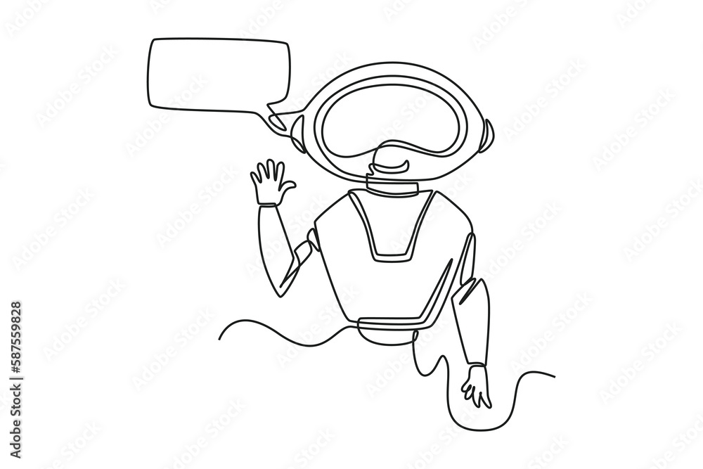 Single one-line drawing a robot greets by raising its hand. Chatbot ...