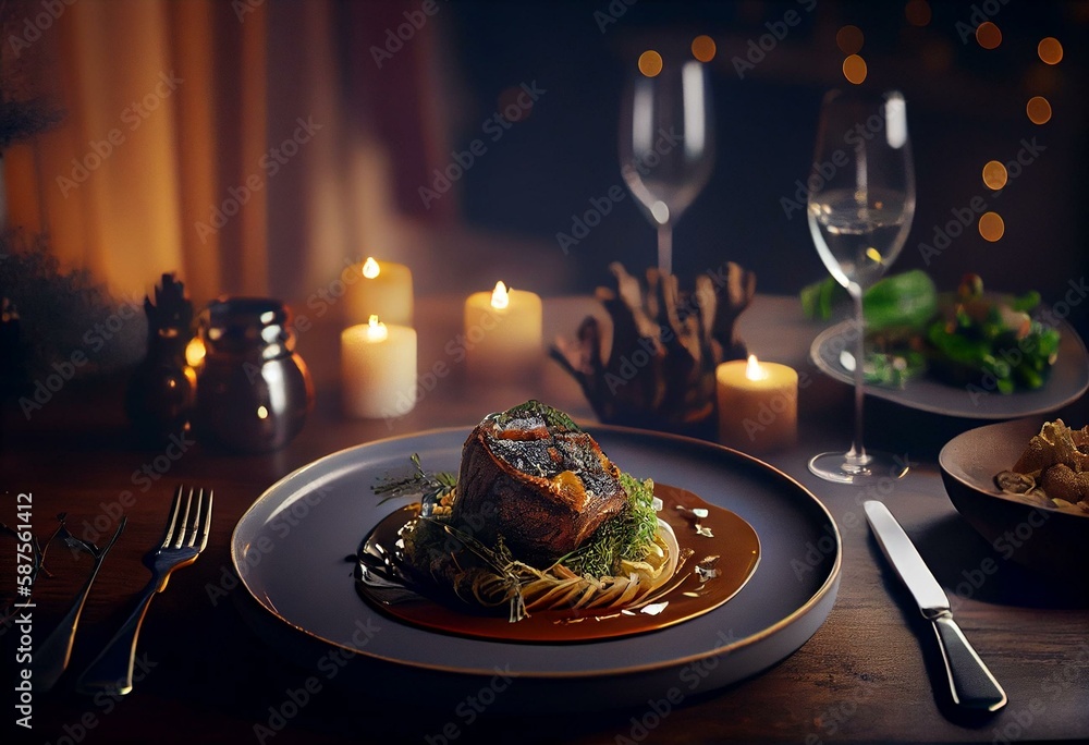 Delicious food in a fine dining restaurant. Ultra realistic. Generative ...