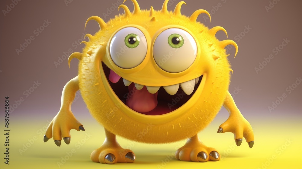 cartoon style, This monster is a diminutive, bright yellow creature ...