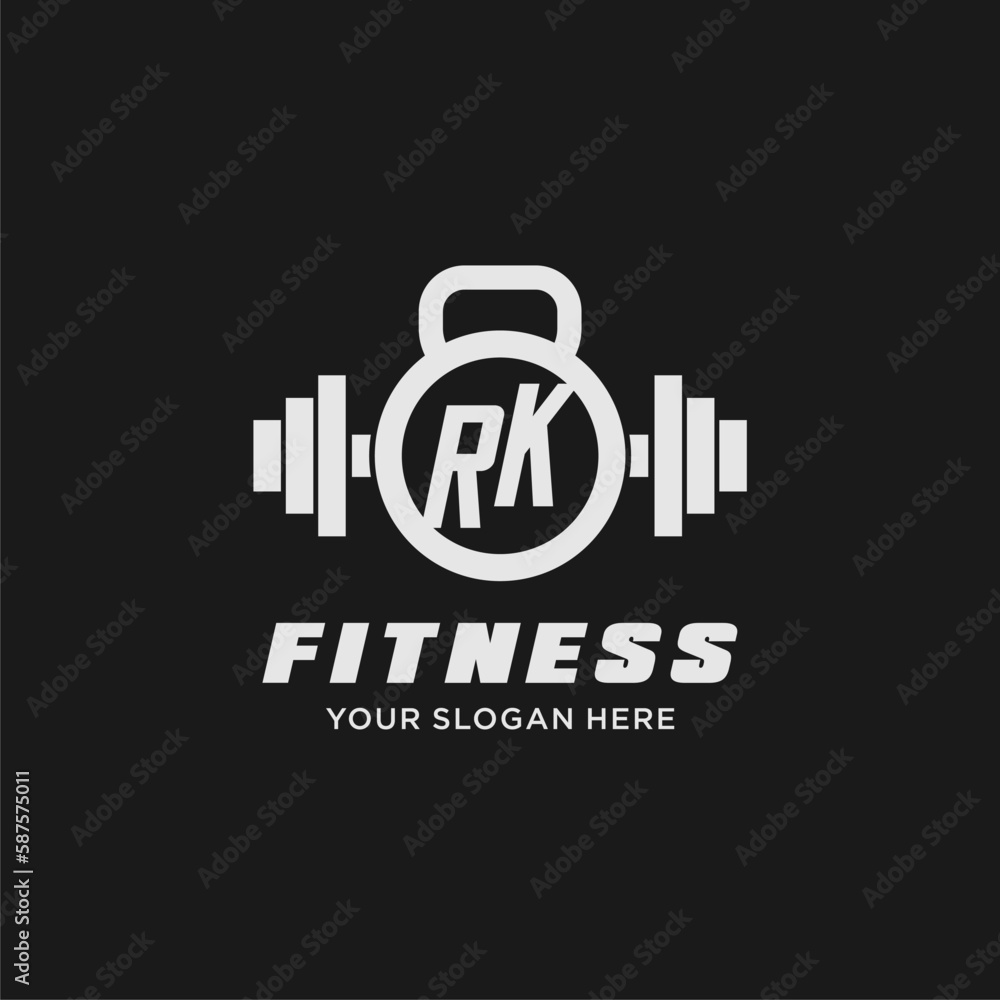 Initial RK fitness logo with creative kettlebell icon design style ...