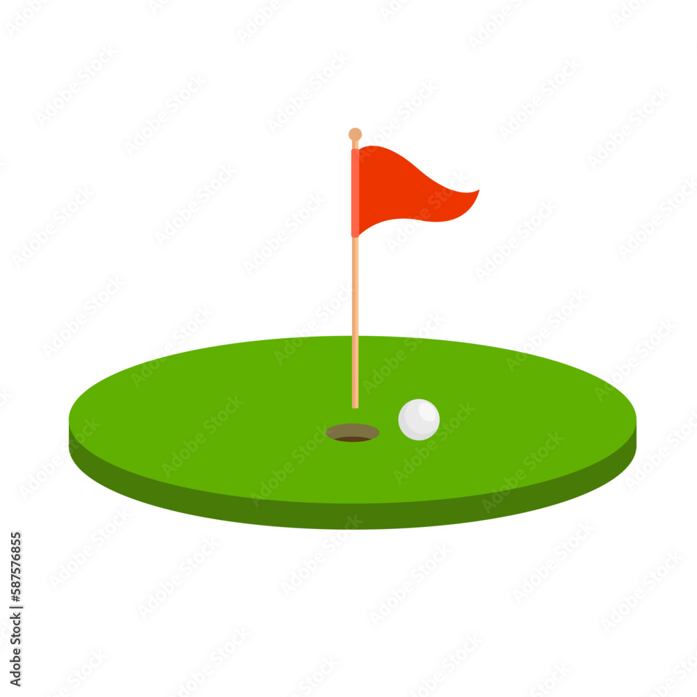 golf hole with flag flat vector illustration cartoon style logo icon ...