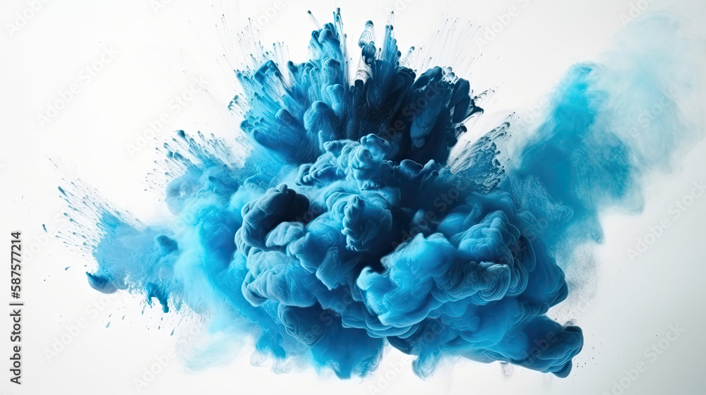 cool abstract blue dust explosion on white background. Painted Holi in ...