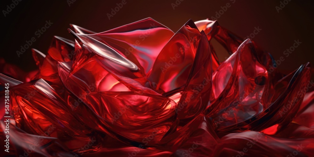 Exquisite ruby red glass sculpture, formed in flame, melted to a smooth ...