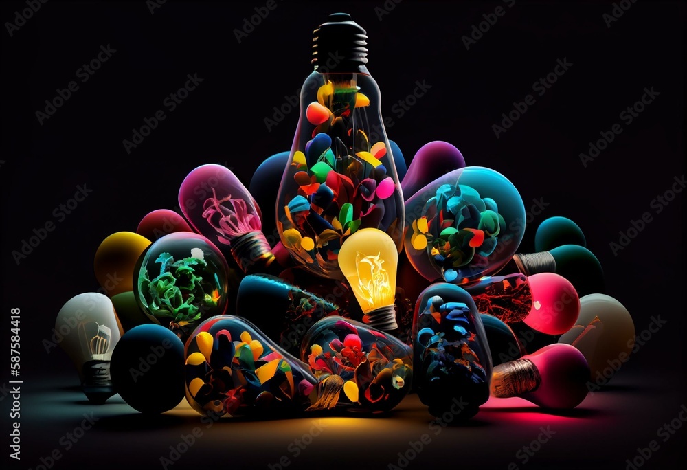Bright colors and stylized style of various shapes and sizes of bulbs ...