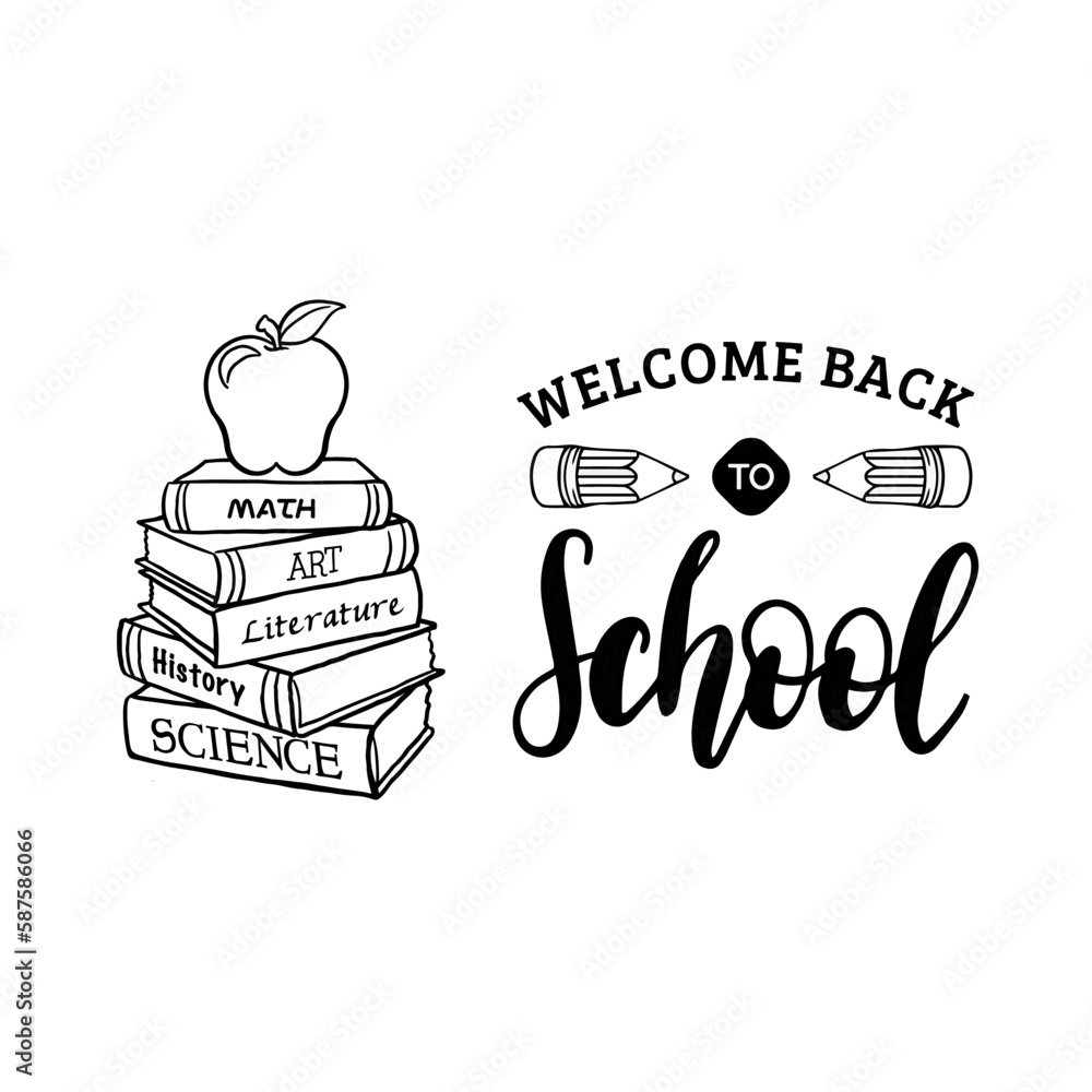 Welcome back to school hand lettering books Stock Vector | Adobe Stock