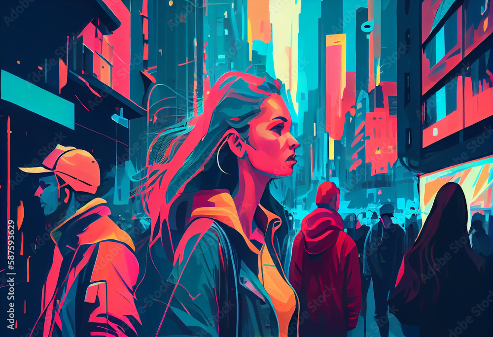Abstract painting of people on the streets Stock Illustration | Adobe Stock