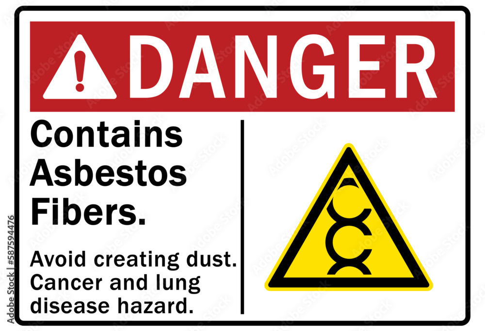 Asbestos chemical hazard sign and labels contains asbestos fibers ...