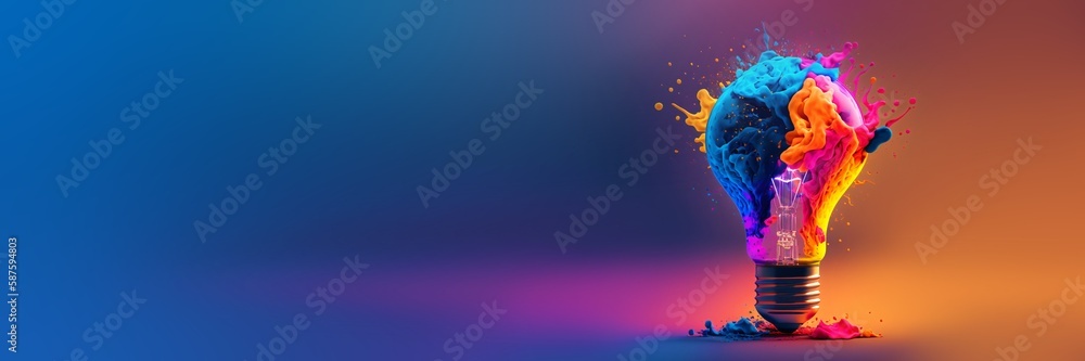 a colorful glowing idea bulb lamp banner, visualization of ...