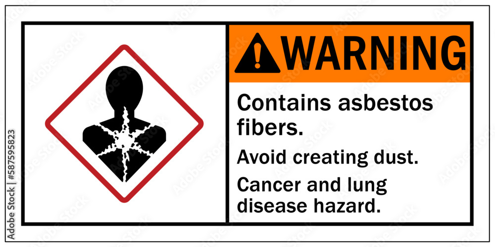 Asbestos chemical hazard sign and labels contains asbestos fibers ...