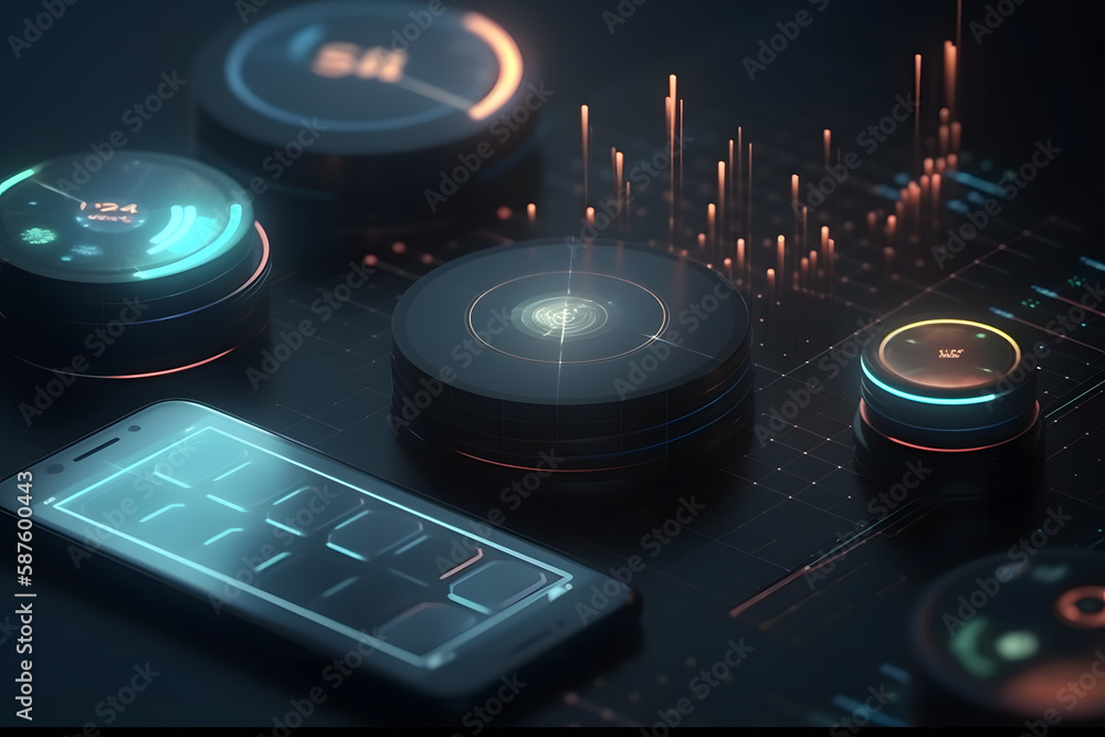 ภาพประกอบสต็อก Electronic devices in a 3D rendered aesthetic Octane and ...