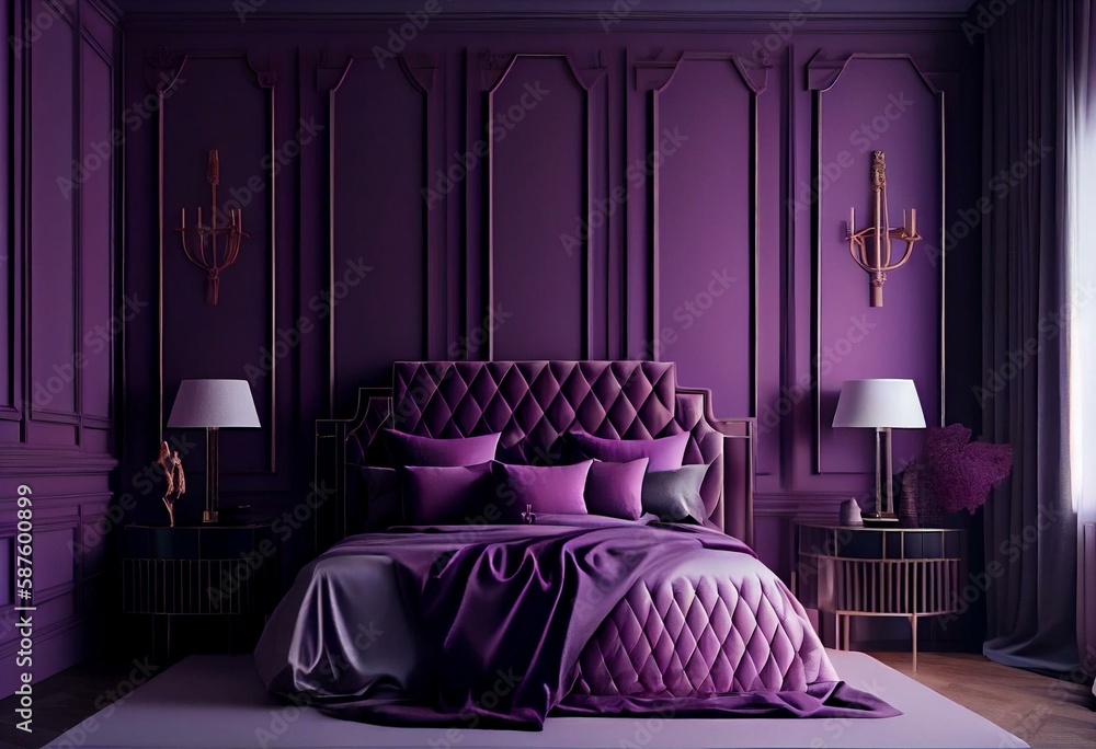 Luxury plum violet colors in the interior design room. Lilac pastel ...