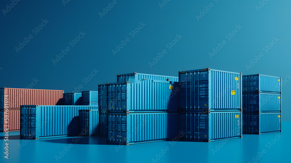 Stacked blue shipping containers in 3D render by Richard Carline, high ...