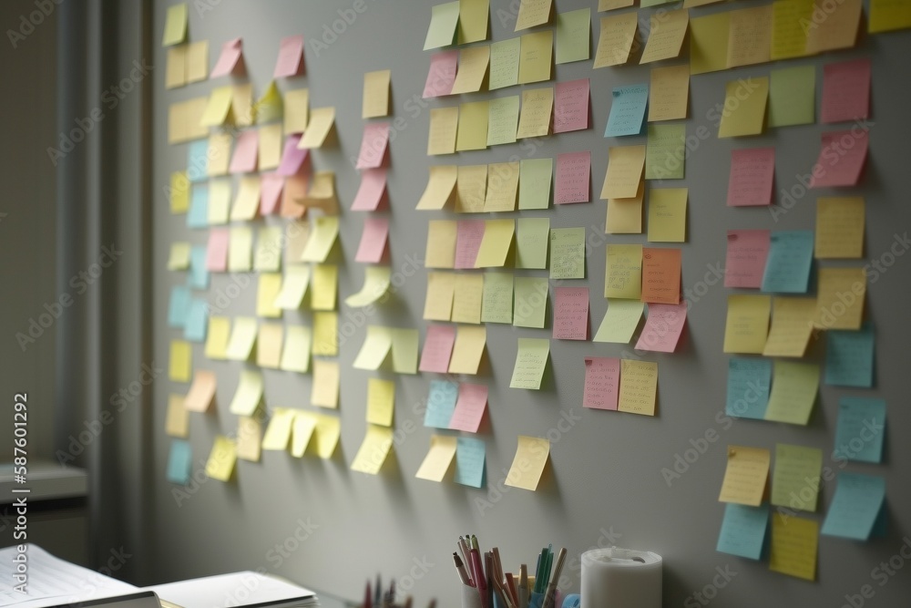 Office Wall Covered in Post-it Notes, created with generative AI tools ...