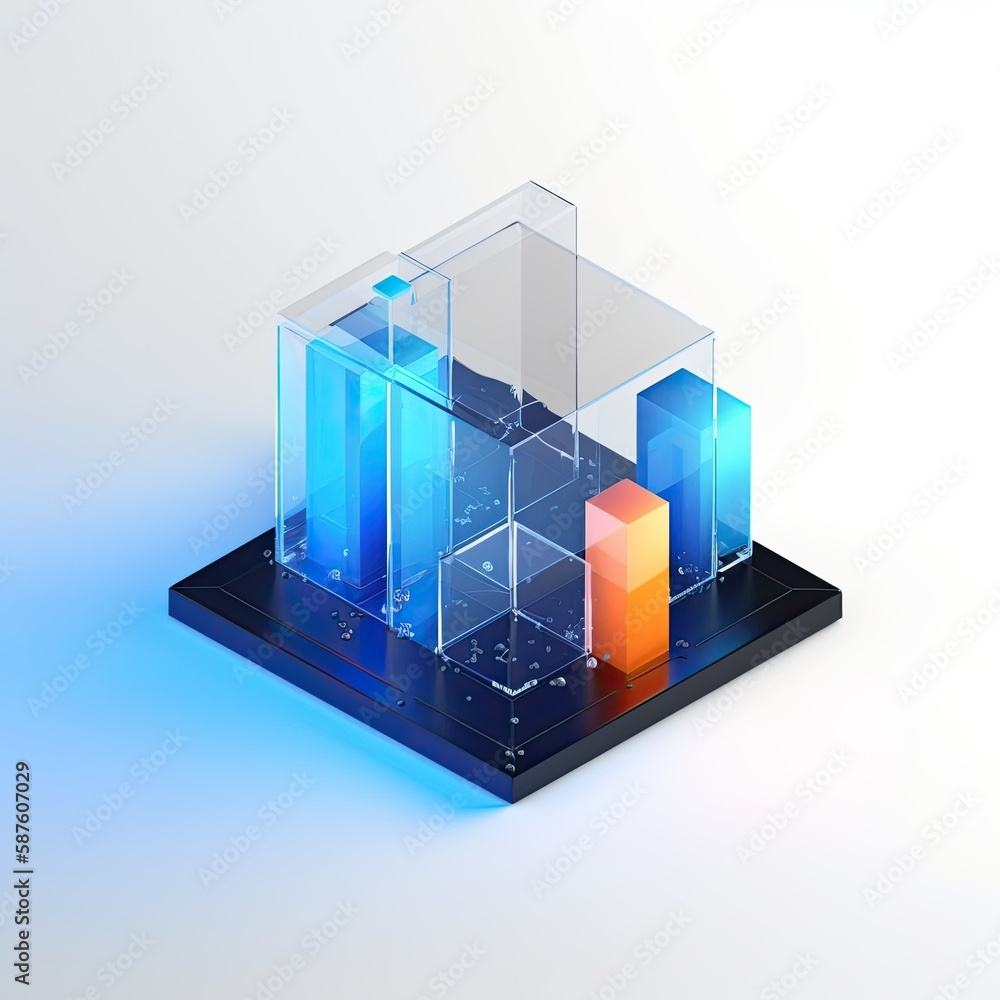 AI data analysis icon technology blue and orange frosted glass ...
