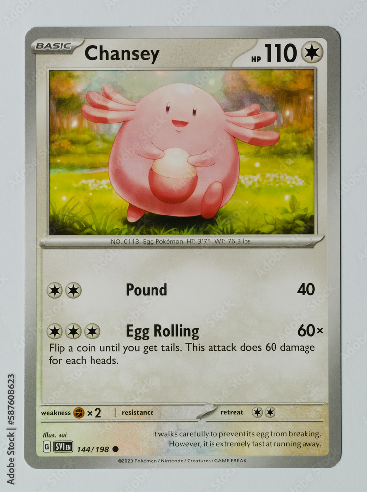 Hamburg, Germany - 01042023: photo of the English pokemon trading papercard Chansey sv1V 144 ...