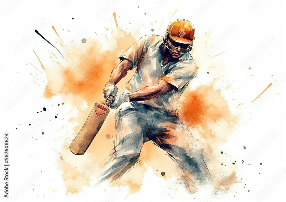 Watercolor abstract representation of cricket.Cricket player in action ...