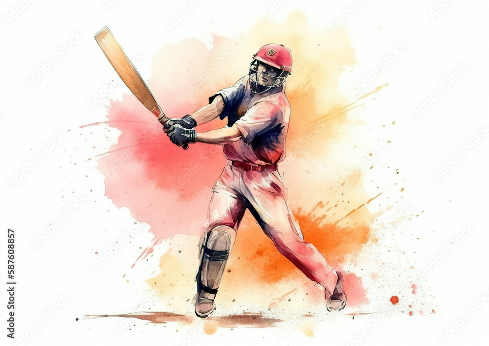 Watercolor abstract representation of cricket.Cricket player in action ...