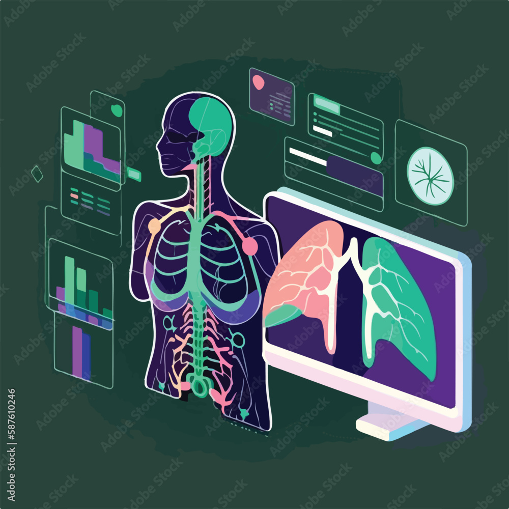 Doctor uses AI for medical diagnosis. Flat style vector illustration ...
