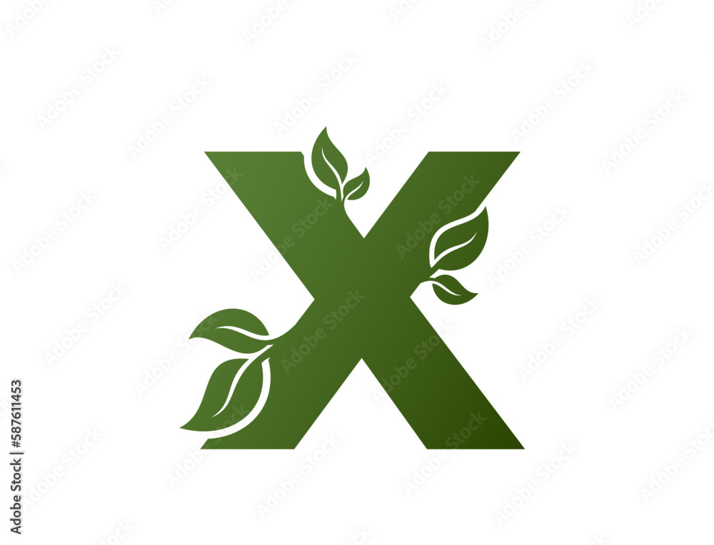 green lowercase letter x with leaves icon. eco alphabet logotype ...