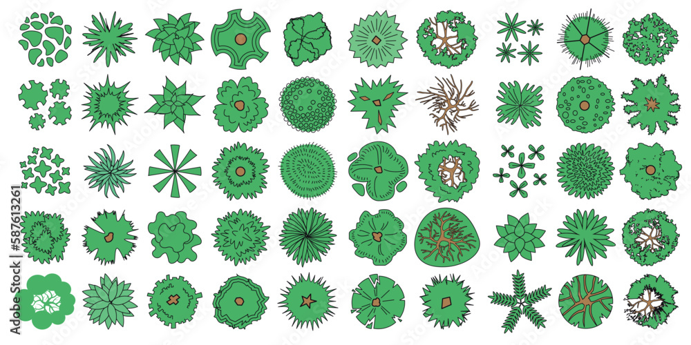 Vector set. Trees top view. Different plants and trees vector set for ...