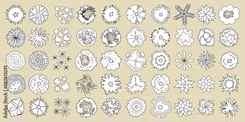 Trees top view. Vector set. Different plants and trees vector set for ...