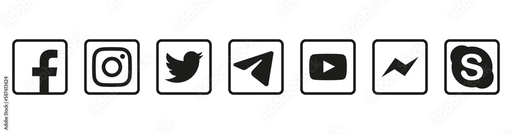 Set of Social media icon:Facebook,Instagram, Snapchat, Twitter, Youtube ...