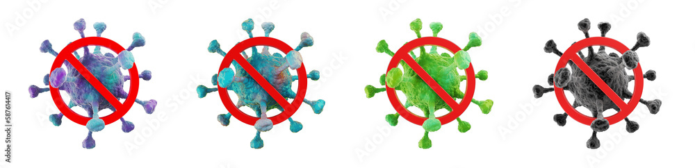 Stop virus signs or symbols bacteria collection 3d model. Covid-19 ...