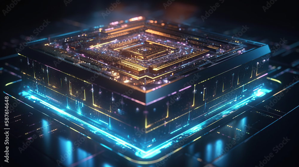 Abstract quantum computing circuit with futuristic design. Created with ...