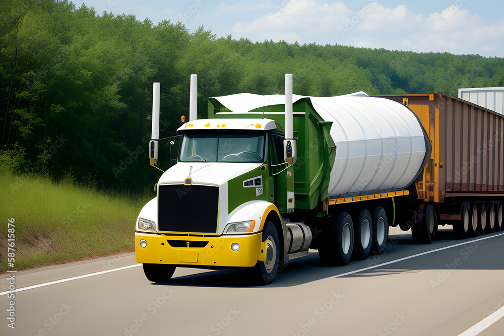 Transporting waste in a dump truck on the highway for recycling ...