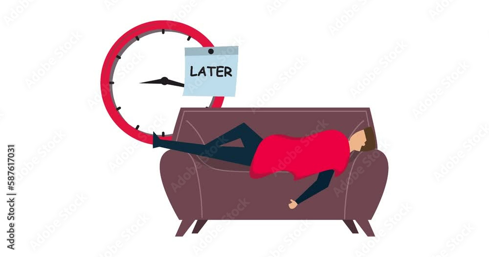 4k animation of Procrastination do it later, lazy man sleeping with no ...