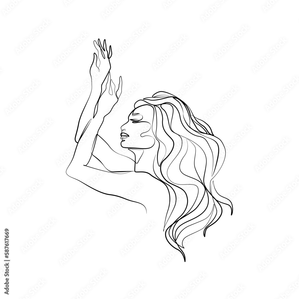 Woman abstract portrait, continuous line drawing, face of the girl is a ...