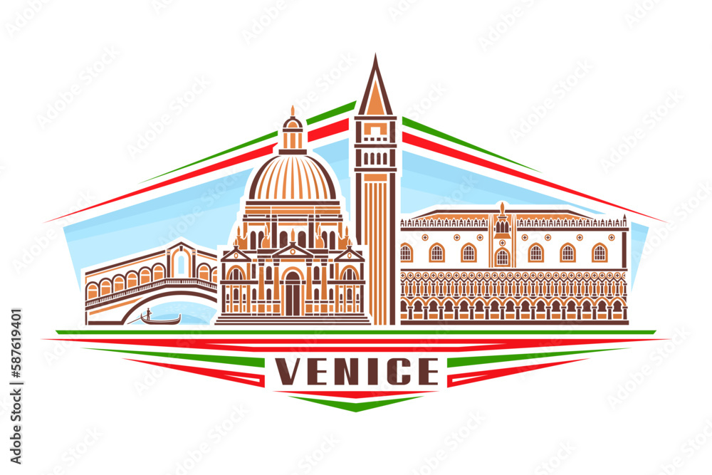 Vector illustration of Venice, horizontal badge with simple linear ...