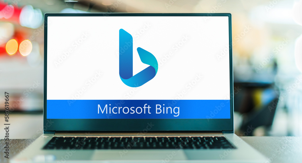 Laptop computer displaying logo of Microsoft Bing Stock Photo | Adobe Stock