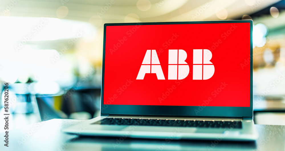 Laptop displaying logo of ABB Stock Photo | Adobe Stock