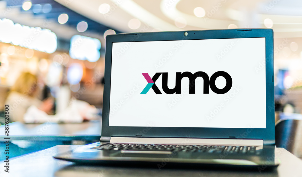 Laptop displaying logo of Xumo Play Stock Photo | Adobe Stock