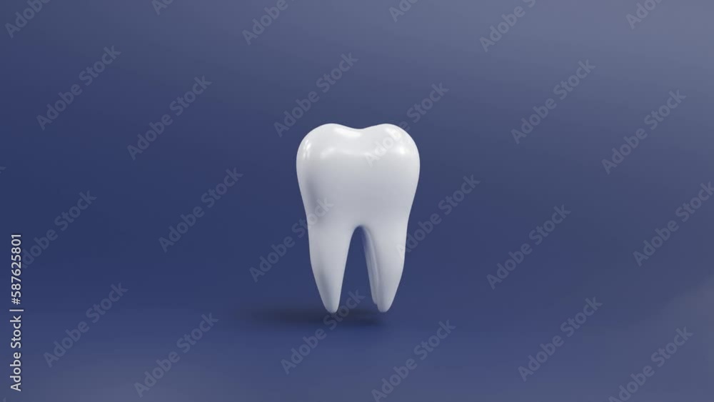 3d tooth animation. Isolated rotating 3d tooth model. Soaring beautiful ...